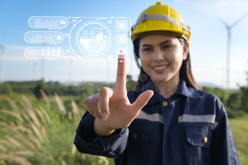 Close Up Engineering Woman Hand is Touching Virtual Reality Analytics ...