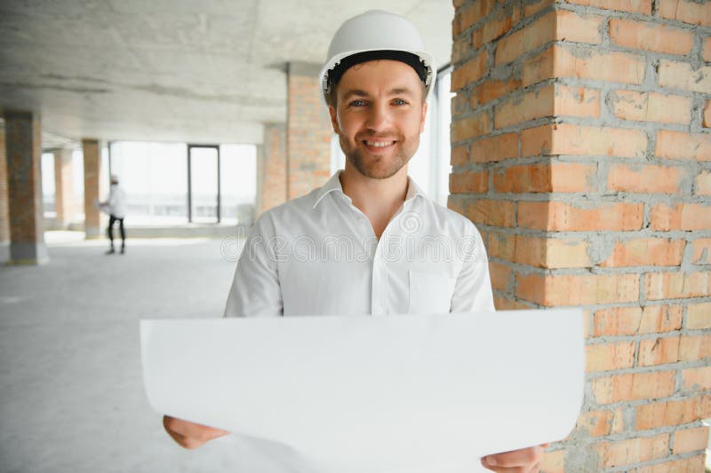 Close Up Engineers Working on a Building Site Holding a Blueprints ... Close Up Engineers Working on a Building Site Holding a Blueprints ...