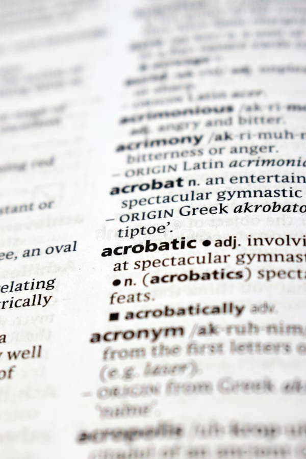 Close Up of English Dictionary Page with Definition Word - Acrobatic ...