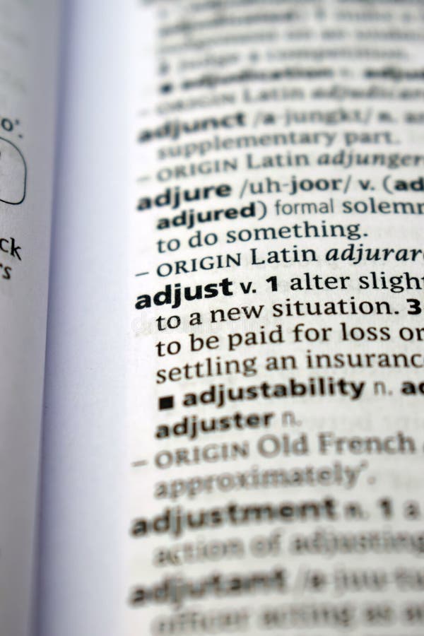 Close Up of English Dictionary Page with Definition Word -Adjust Stock ...