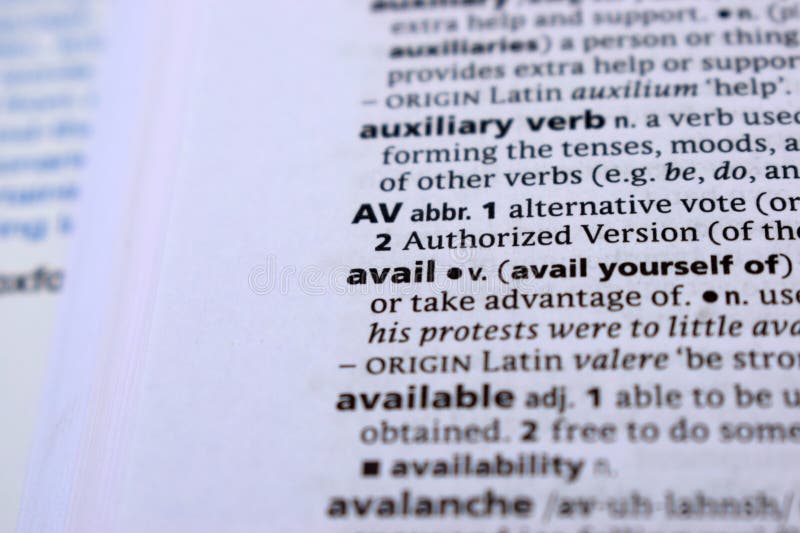 Close Up of English Dictionary Page with Definition Word -Avail Stock ...