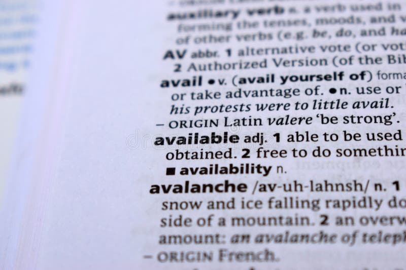 Close Up of English Dictionary Page with Definition Word -Available ...