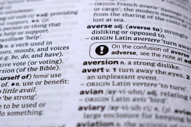 Close Up of English Dictionary Page with Definition Word -Aversion ...