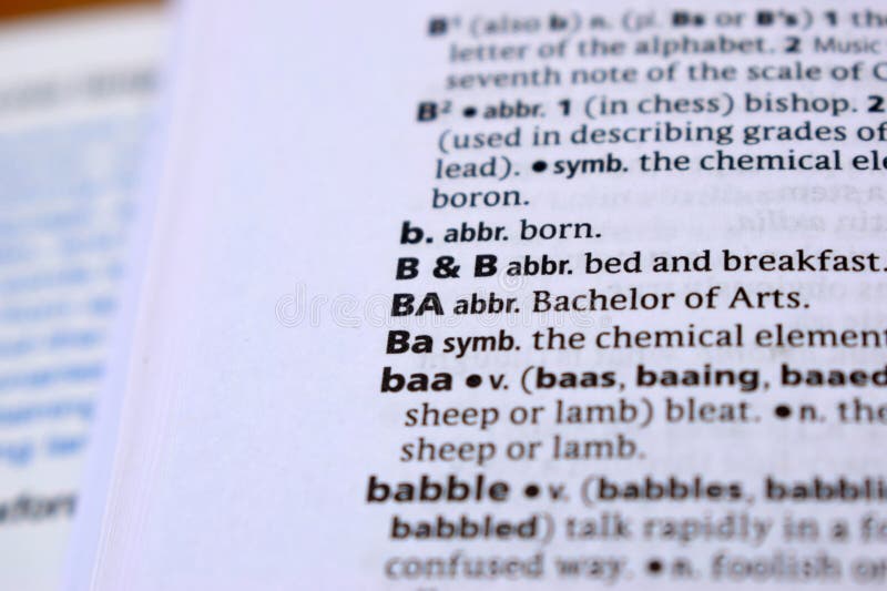 Close Up of English Dictionary Page with Definition Word - BA Stock ...