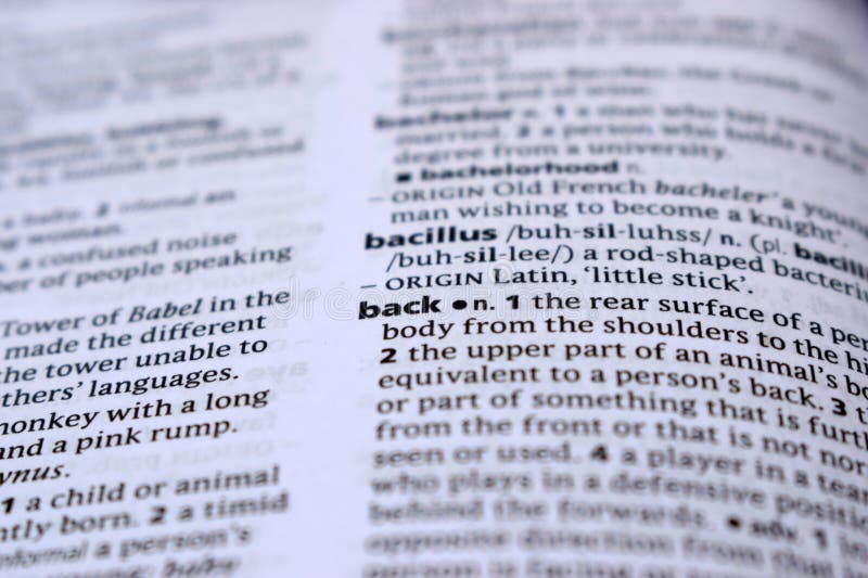 Close Up of English Dictionary Page with Definition Word - Back Stock Illustration ...