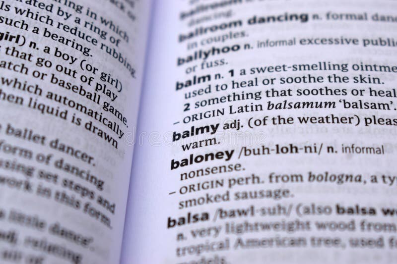 Close Up of English Dictionary Page with Definition Word - Balmy Stock ...