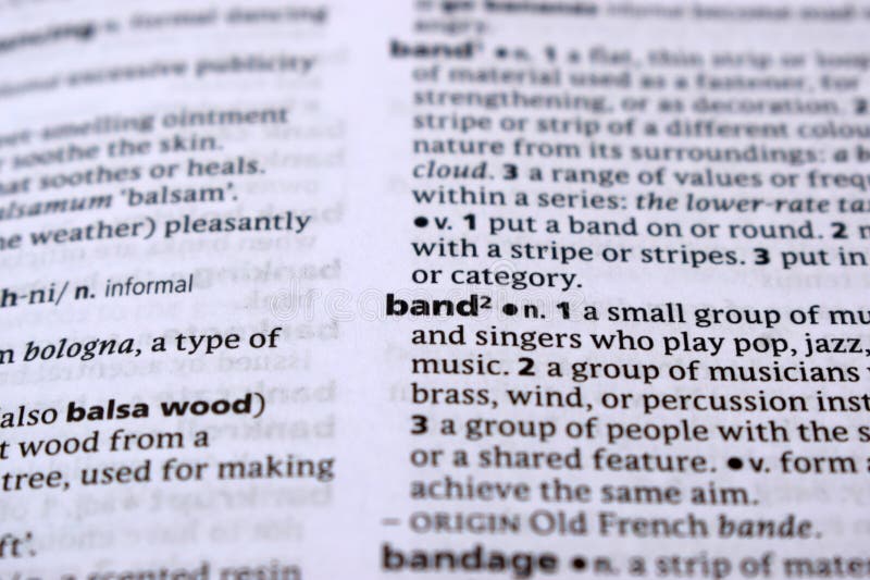 Close Up of English Dictionary Page with Definition Word -Band Stock ...