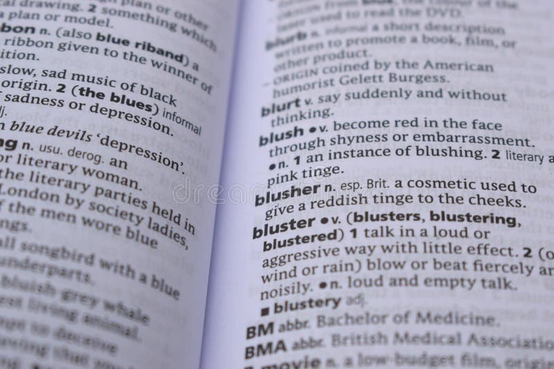 Close Up of English Dictionary Page with Definition Word -Bluster Stock ...