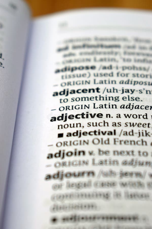 Close Up of English Dictionary Page with Word -Adjective Stock ...