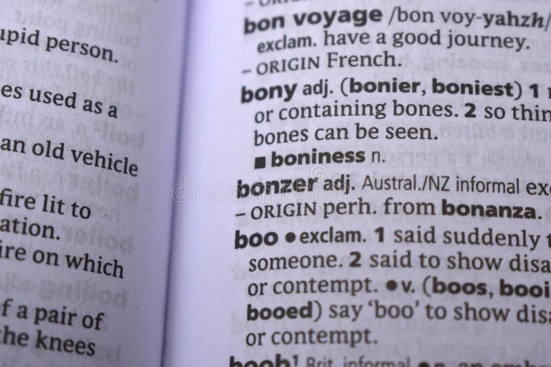 Close Up of English Dictionary Page with Word - Boo Stock Illustration ...