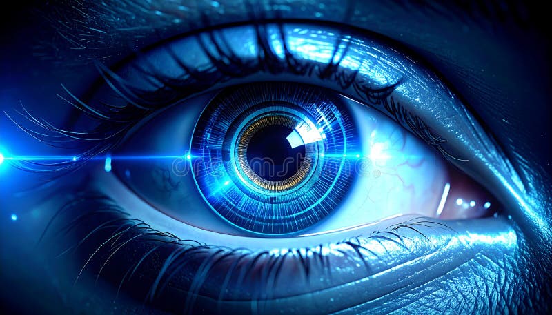 A Close-up, Enhanced Digital Image of a Human Eye with Futuristic ...