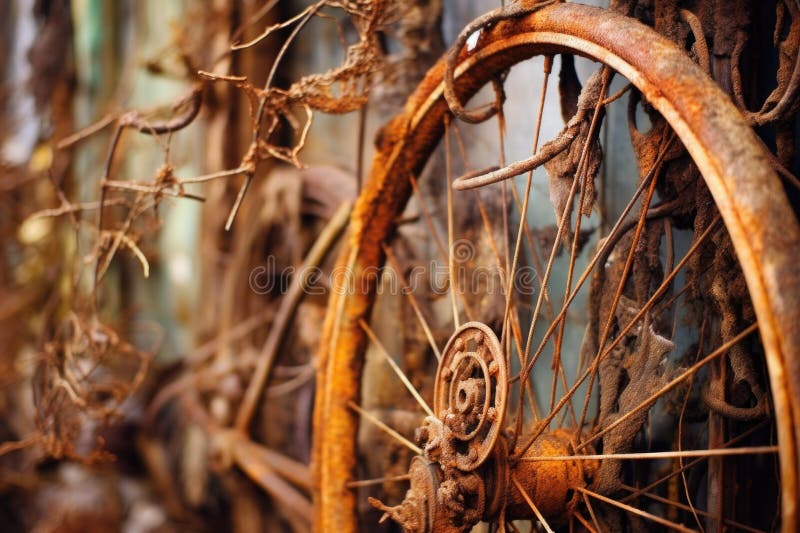 Close-up of Entangled Rusty Bicycle Wheels Stock Illustration ...