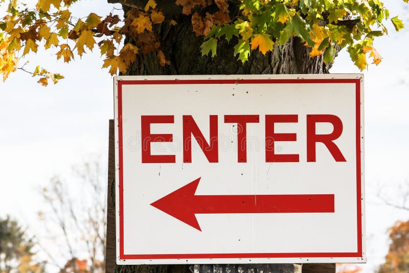 Close Up from Enter Sign on Autumn Colored Tree Stock Image - Image of ...