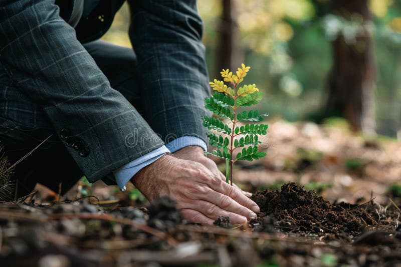 Closeup of an Entrepreneurs Hands Planting a Tree Representing ...