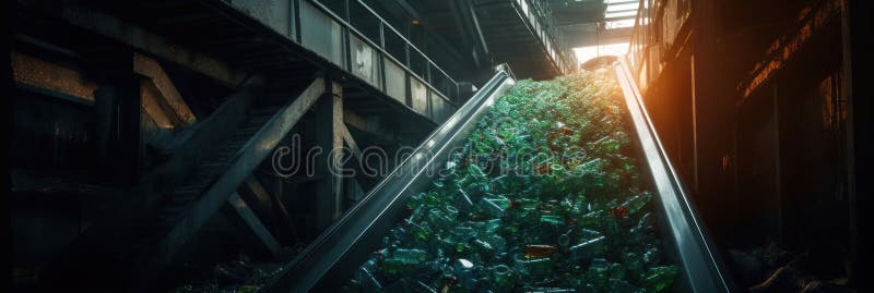 Close-up of Escalator with a Pile of Plastic Bottles at the Factory for ...