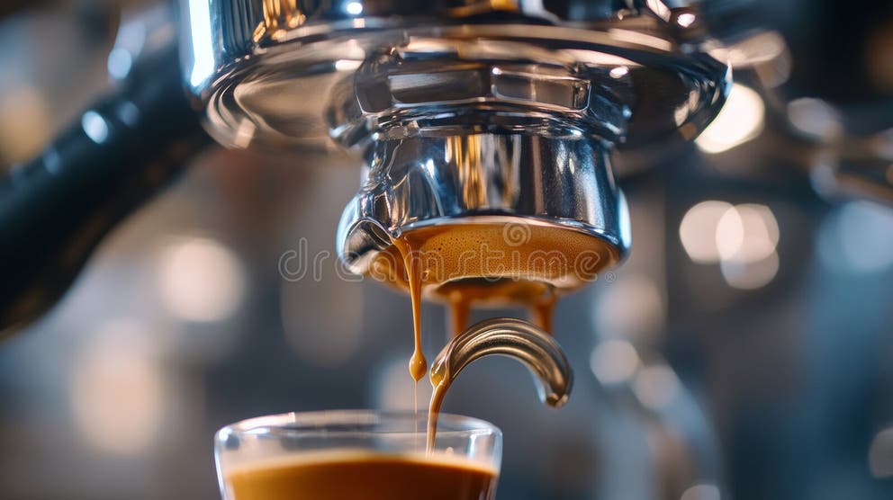 Close Up of Espresso Machine Brewing Fresh Coffee with Bottomless ...