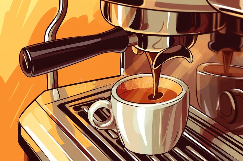 Close-up of Espresso Pouring from Coffee Machine.illustration Stock ...