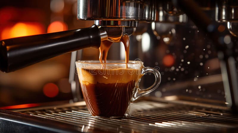 Close-up of Espresso Pouring from Coffee Machine. Professional Coffee ...