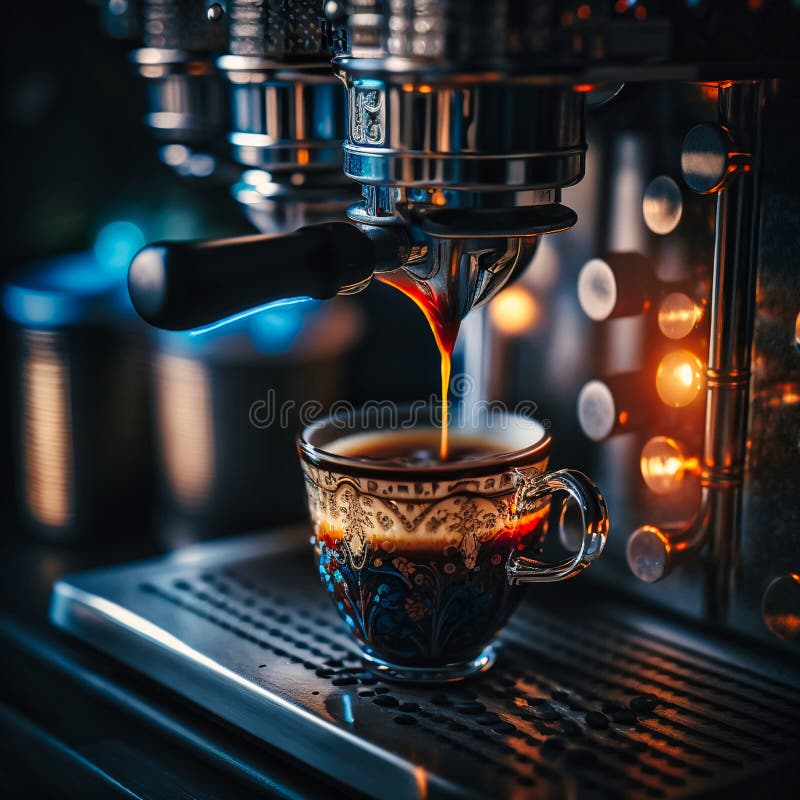 Close-up of Espresso Pouring Out of the Coffee Maker, Generative AI ...