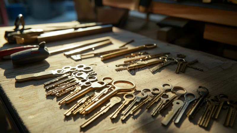 Close-up of Essential Locksmith Tools Including Pliers on Workshop ...