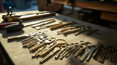 Close-up of Essential Locksmith Tools Including Pliers on Workshop ...