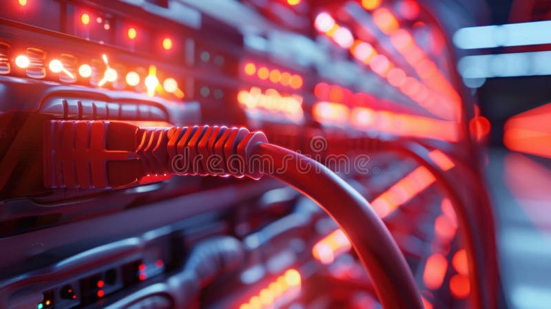 Ethernet Cable in Red Server.AI Generated Image Stock Image - Image of ...