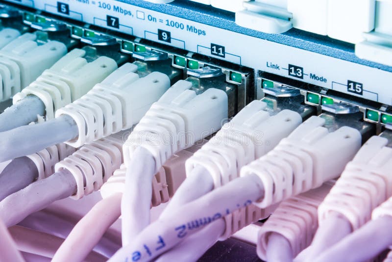 Close-up of Ethernet Cables and Switch Stock Image - Image of ...