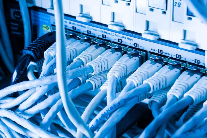 Close-up of Ethernet Cables and Switch Stock Photo - Image of business ...