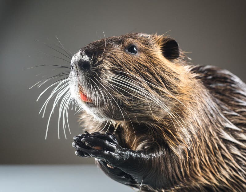 Close-Up Eurasian Beaver Portrait in a Dark Studio Setting Stock ...