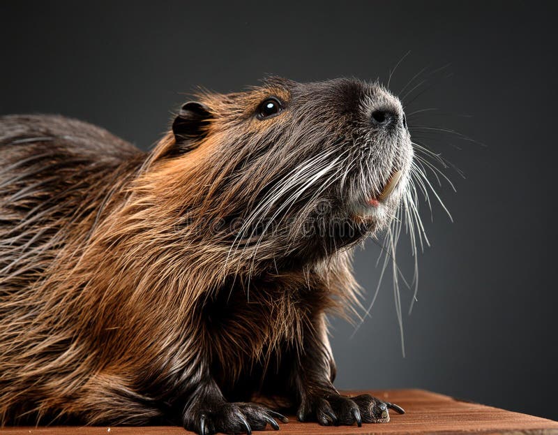 Close-Up Eurasian Beaver Portrait in a Dark Studio Setting Stock ...
