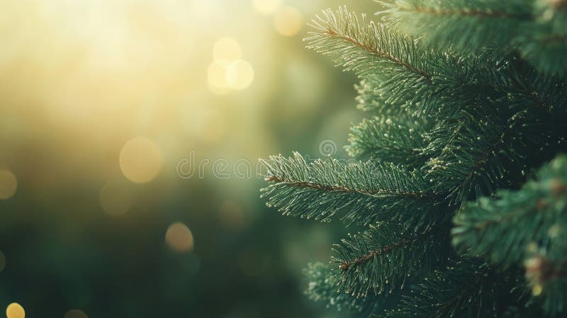 Close-up of Evergreen Tree Branch with Soft Golden Light Stock ...