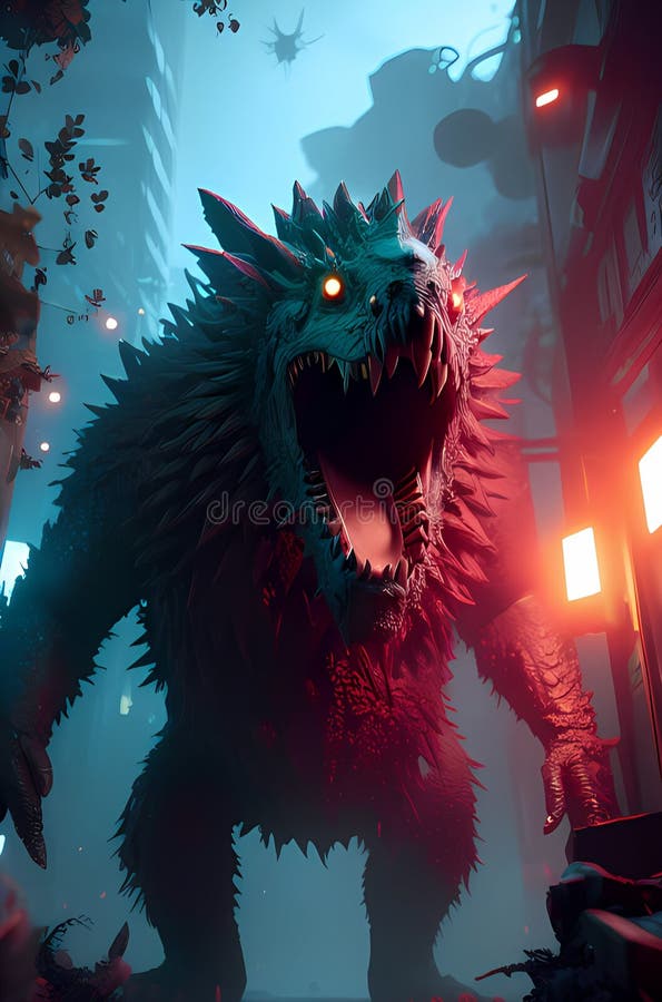 Evil Monster Cartoon in the Hell, Illustration, AI Generated Stock ...