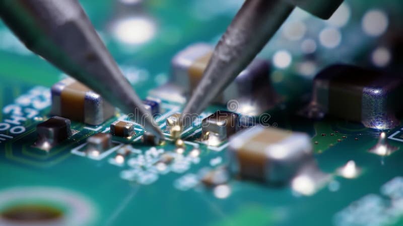 Close-up Examination of Electronic Circuit Board with Precision Tools ...