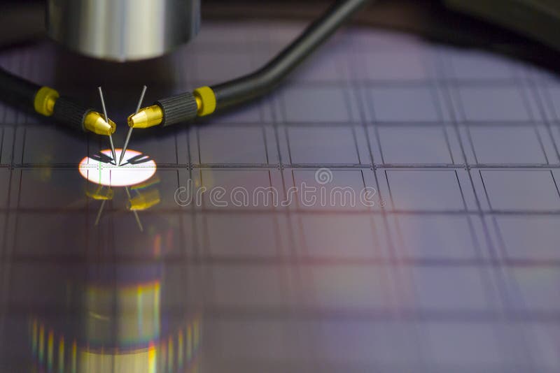 Close Up of Examining a Sample of OLED Display with Probe Station Under ...