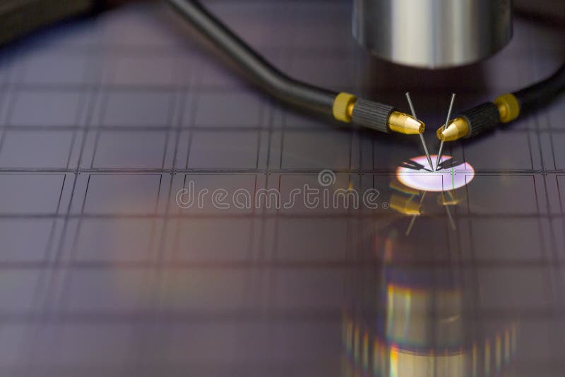 Close Up of Examining a Sample of OLED Display with Probe Station Under ...