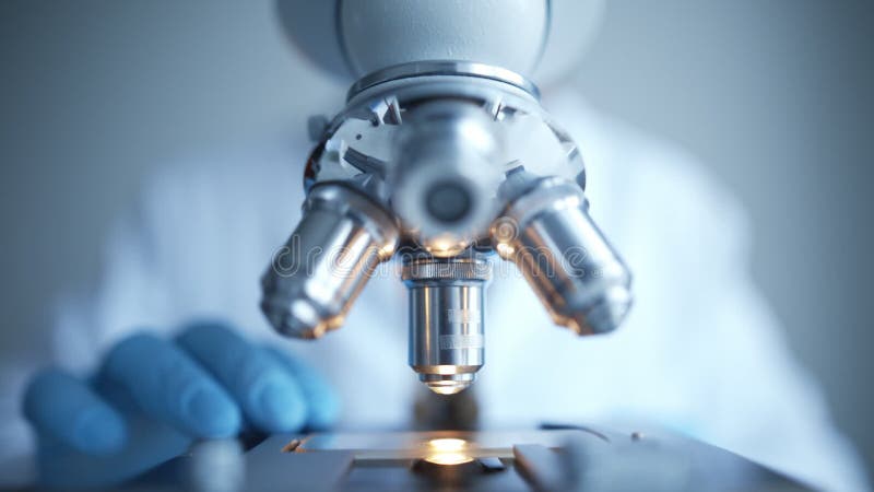 Close Up of Examining of Test Sample Under the Microscope Stock Footage ...