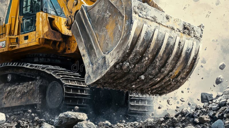 Close-up of Excavator Bucket Digging Rocks Stock Photo - Image of ...