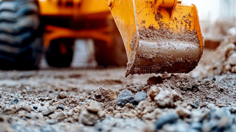 Close-up of Excavator Bucket Digging into Soil at Construction Site ...