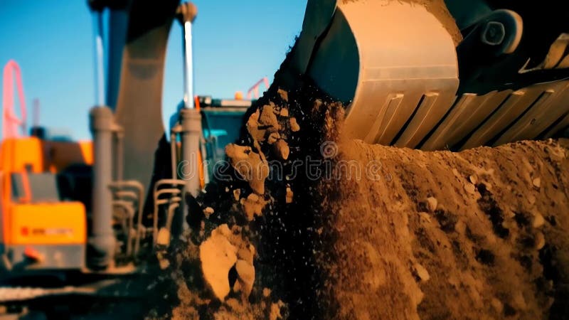 Close-up of Excavator Loading Soil on Construction Site Under Clear ...