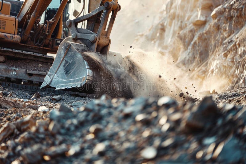 Industrial Excavator Action: Ore Mining in Rugged Open Pit Terrain ...