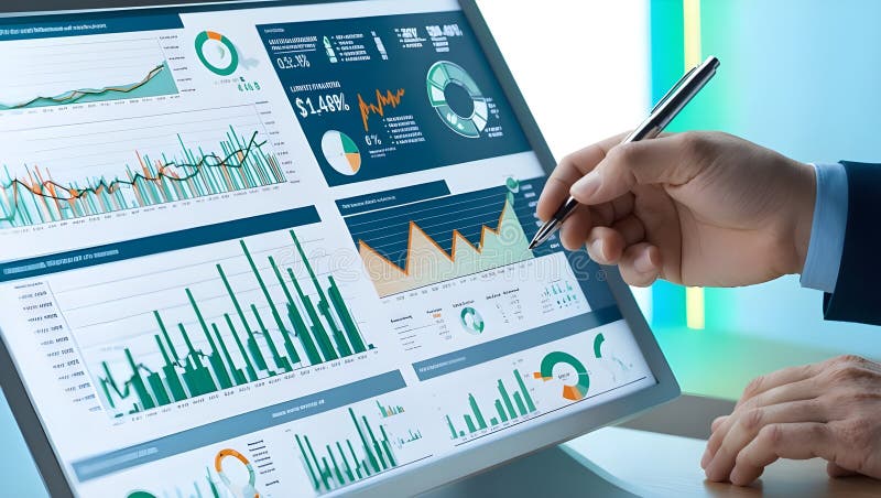 Close Up Executive Man Hand Point on Report Dashboard Summary of ...