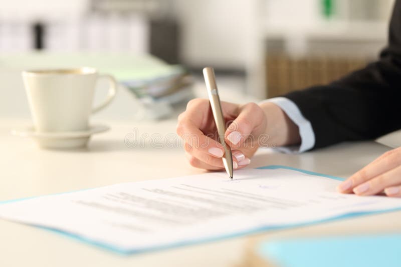 Executive Woman Hands Signing Contract at Work Stock Photo - Image of ...