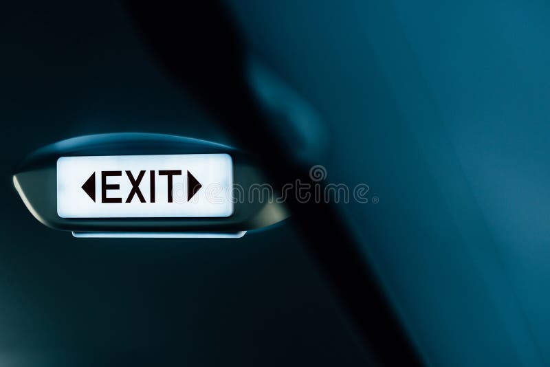 Close Up of Exit Sign in Passenger Airplane Stock Photo - Image of ...