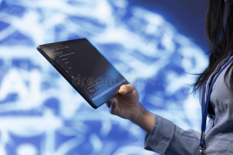 Close Up Of It Expert Using Tablet Building Ai Algorithms Stock Image Image Of Device Cyber