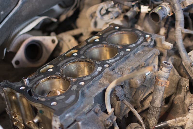 A Close-up of an Exploded Car Engine with the Cylinder Head Removed ...