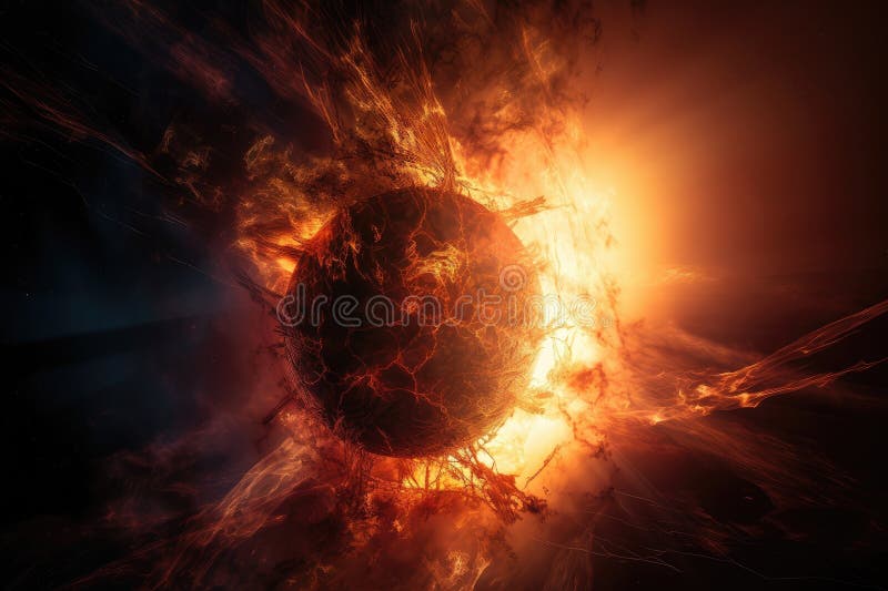 Close-up of Exploding Sun, with Fiery Flames and Smoke in the ...