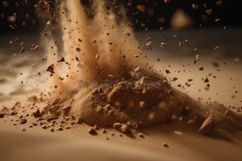 Close-up of the Explosive Sand, with Flying Particles and Debris Stock ...