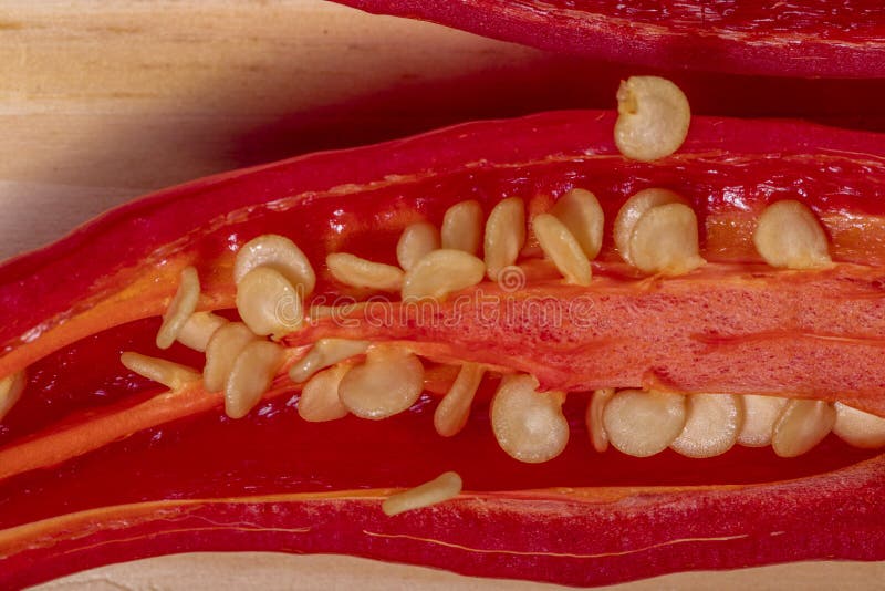 Close Up Extreme of Red Pepper and Seeds. Macro Stock Photo - Image of ...