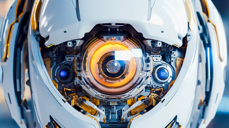 Close Up Eye of AI White Robot, Generative AI Stock Illustration ...