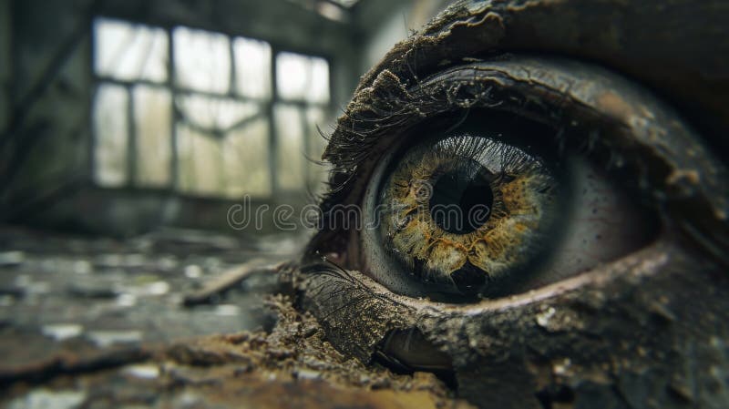 Close-Up of Eye Amid Decayed Environment Stock Photo - Image of ...